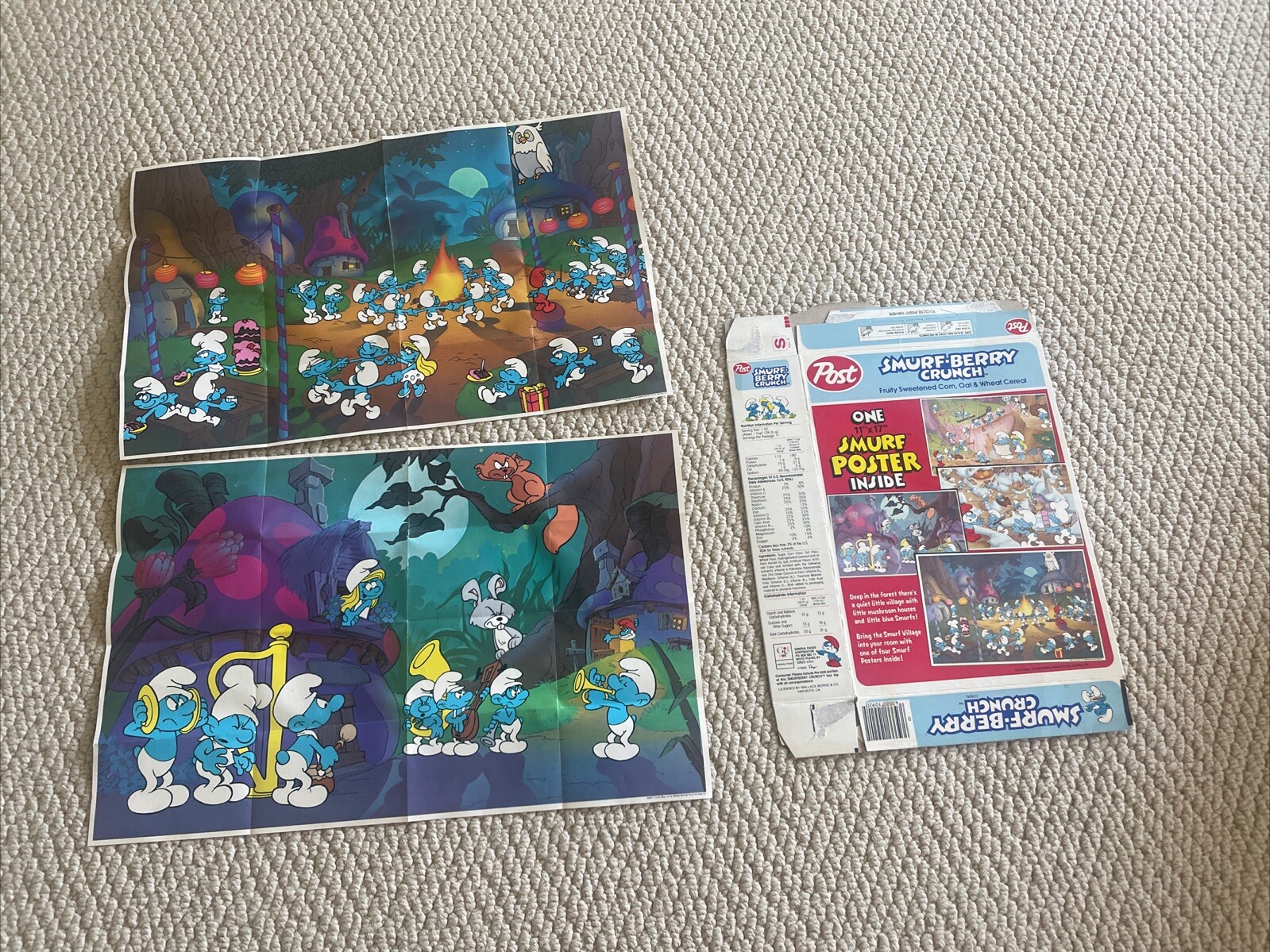 Vintage 1983 Smurfberry Crunch Empty Box With 2 Original Posters | eBay