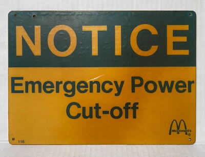 Vintage McDonalds Notice Emergency Power Cut Off Sign Advertising ...