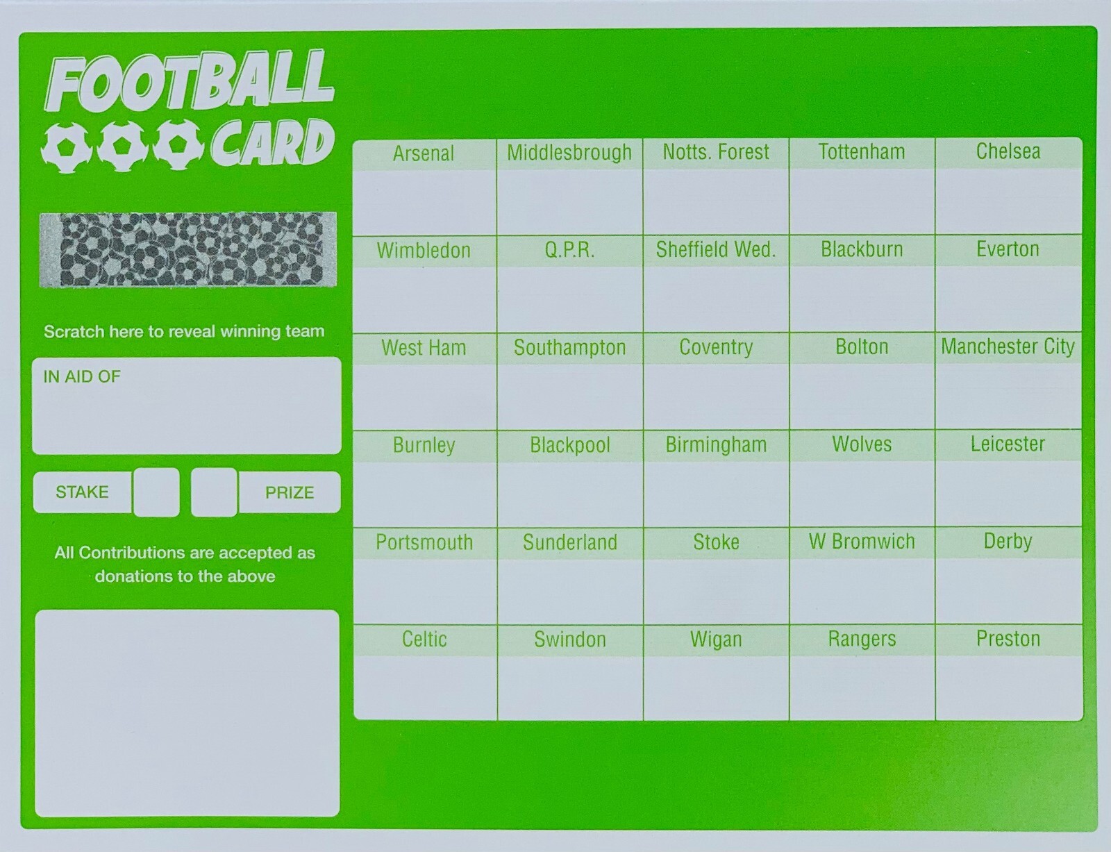 Football Fundraising Scratch cards Charity Event Pack of 50 cards ...