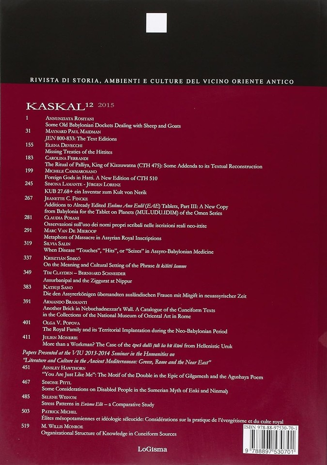 Kaskal. Rivista di storia, ambienti e culture del Vicino (Hardback) (UK ...