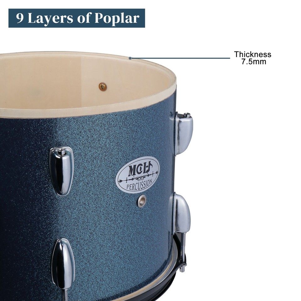 5pc Complete Full Size Pro Adult Drum Set Kit - Remo Heads, Brass ...