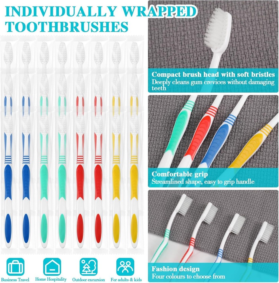300 Pcs Individually Wrapped Toothbrushes Bulk with Dental Floss Set ...