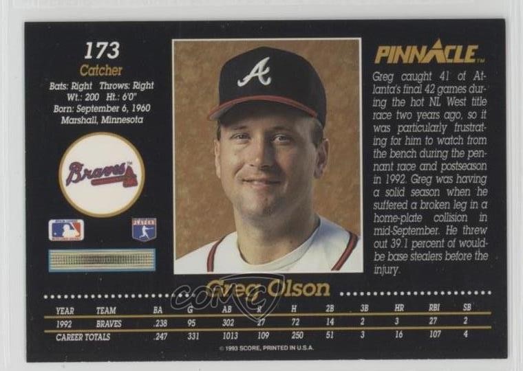 1993 Pinnacle Greg Olson #173 | eBay