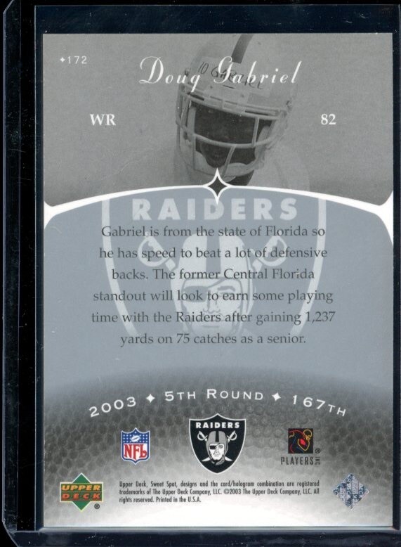 2003 Upper Deck Sweet Spot #9/675 Doug Gabriel Rookie RC #172 Oakland ...