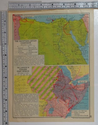 1941 WW2 MAP EGYPTIAN-LIBYAN CAMPAIGN BRITISH ~ ITALIAN EAST AFRICA ...