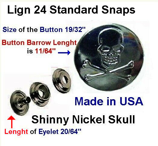 Leather Snap fasteners Skull Heads - Shinny Nickel Finish 10 Sets with ...