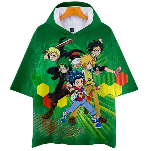 Anime BEYBLADE BURST Short Sleeve Shirt Hoodie Unisex Loose Fit Hooded ...