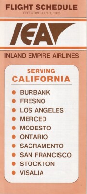 Inland Empire Airlines timetable 1982/07/01 | eBay