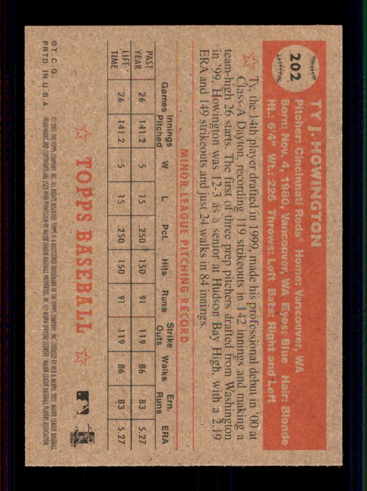 2001 Topps Heritage #202 Ty Howington | eBay