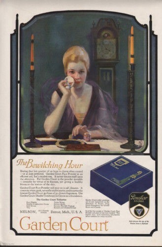 1920 GARDEN COURT FACE POWDER COSMETIC SKINCARE HOME DECOR BATHROOM AD ...