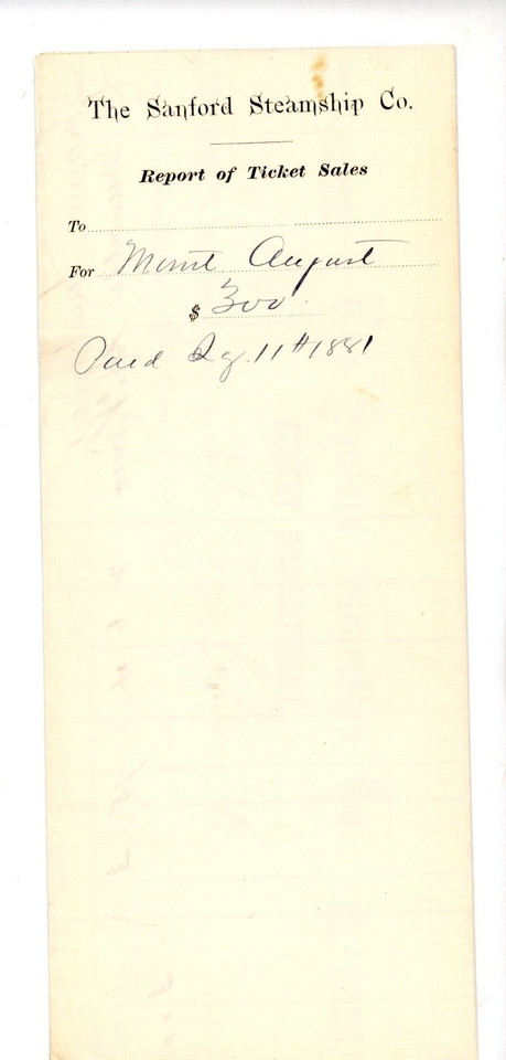 1880 Stanford Steamship Co. ticket sales report letterhead Cambridge ...