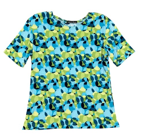 Womens Y2K Baby Tee Medium Blue Green Geometric Retro Stretch Artsy ...