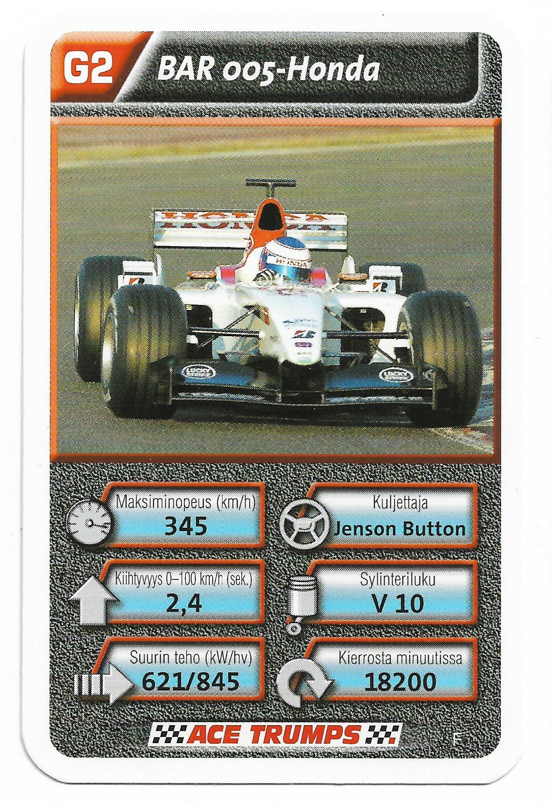 2003 Ace Trumps F1 Formula 1 Playing cards Finnish #G2 Jenson Button | eBay