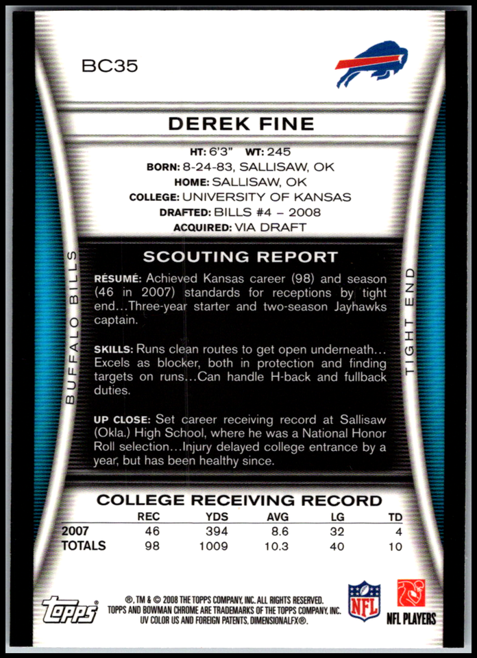 2008 Bowman Chrome ROOKIE RC #BC35 Derek Fine FREE SHIPPING! | eBay