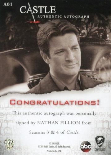 Castle Seasons 3 & 4 Nathan Fillion Autograph Card A01 | eBay
