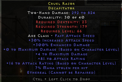 D2r rare decapitator 30ias 300ed fool mod 81ar 7ml eth-non ladder sc ...
