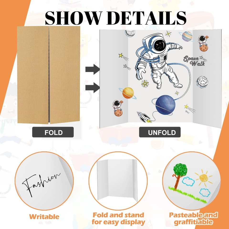 8 Pack 36"x48" Large Trifold Poster Display Board with Headers,White ...