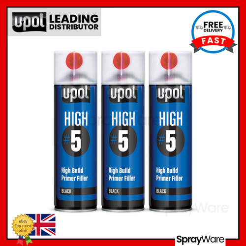 UPOL High 5 1K High Build Primer BLACK 450ml Paint Aerosol Ready For ...