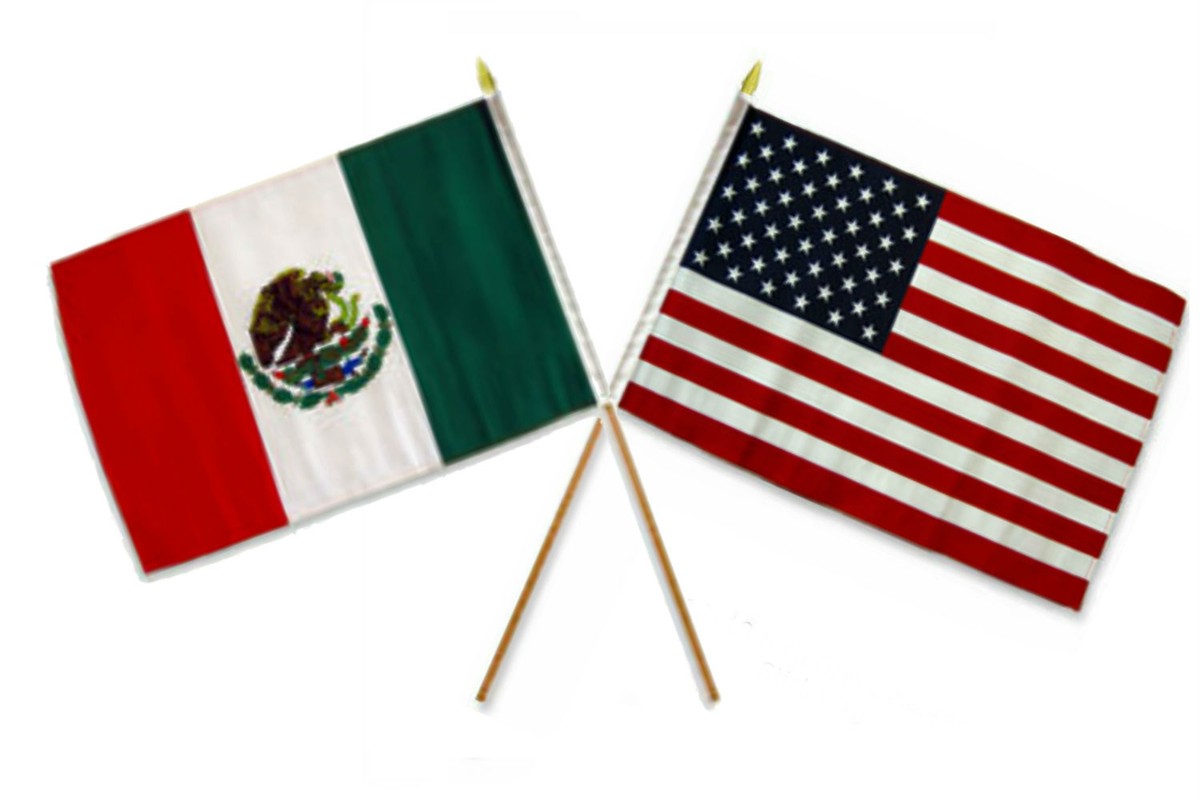 Mexican And American Flags Crossed
