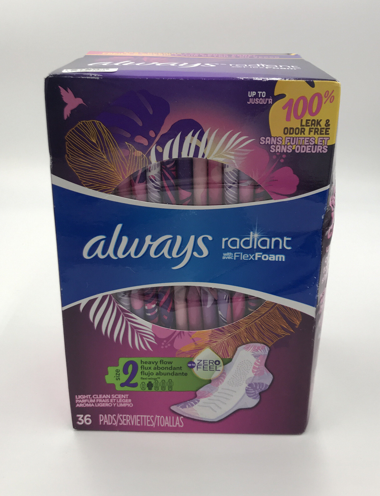 Always Radiant Size 2 Heavy Flow Pads With FlexFoam, Light Clean Scent ...