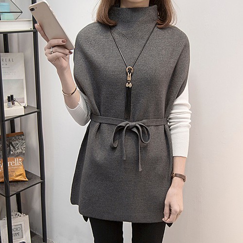 2pcs/set Knitting Waistcoat Top Side Split Hem Coldproof Lady Autumn ...