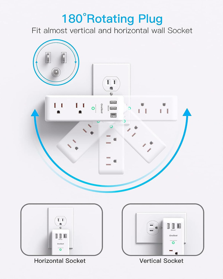 Power Strip Surge Protector Outlet Extender - with Rotating Plug, 6 AC ...