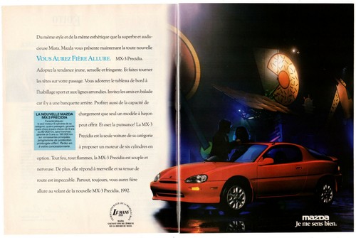 1988 MAZDA MX-3 Precidia Vintage Original 2 page Print AD Red photo Fr ...