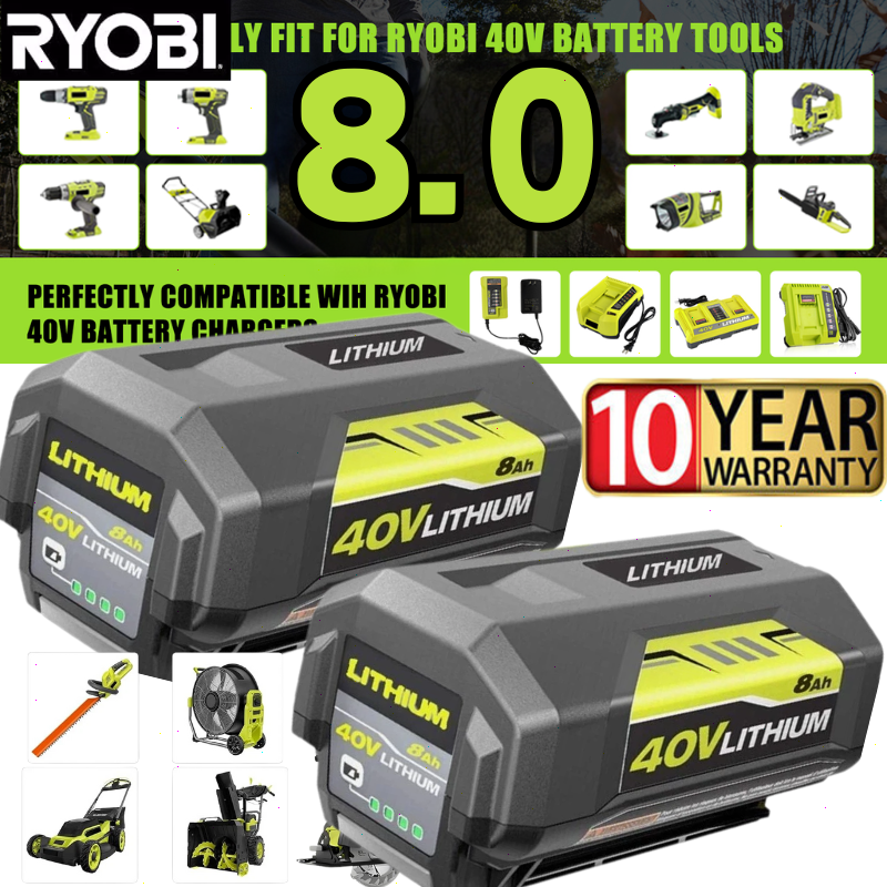 40V 8.0Ah Battery for Ryobi 40 Volt Lithium OP4050 OP40602 OP40261 ...