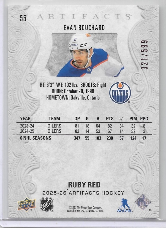 EVAN BOUCHARD 25-26 UD ART. RUBY RED SP INSERT/#321/599/EDMONTON OILERS ...