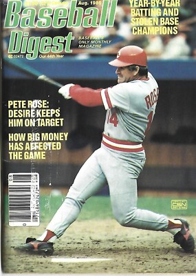 AUGUST 1985 BASEBALL DIGEST CINCINNATI REDS PETE ROSE BATTING STOLEN ...