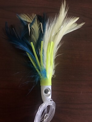 VINTAGE TUNA TROLLING FISHING FEATHERS LURE 6” IN 2 OZ BLUE,YELLOW ...