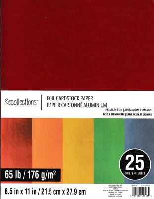 RECOLLECTIONS, FOIL CARDSTOCK Paper, 8.5" x 11", PRIMARY Colors 25-Pack ...