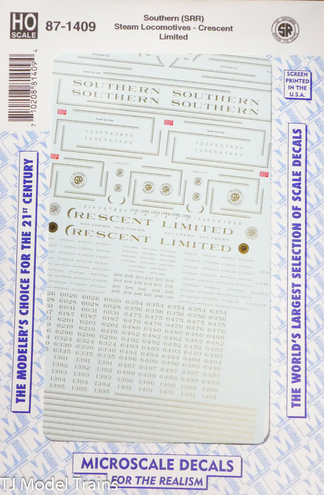 Microscale Decal HO #87-1409 Southern (SRR) Steam Locomotives ...