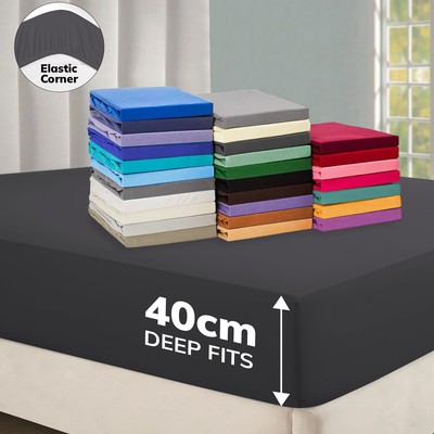 Extra Deep Fitted Sheet 40cm Bed Sheets Single Double King & Super King ...