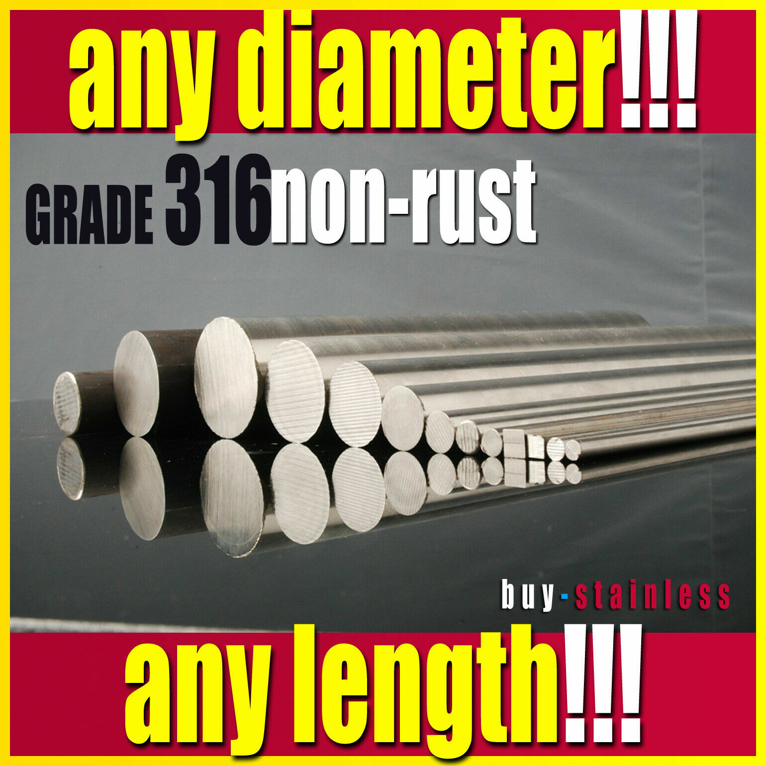 Grade 316 Stainless Steel Round Bar / Rod ***ANY SIZE*** ***ANY LENGTH ...