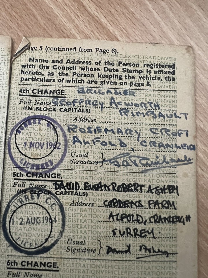 OLD BUFF LOGBOOK Austin A35 First Registered 1956 Brigadier previous ...