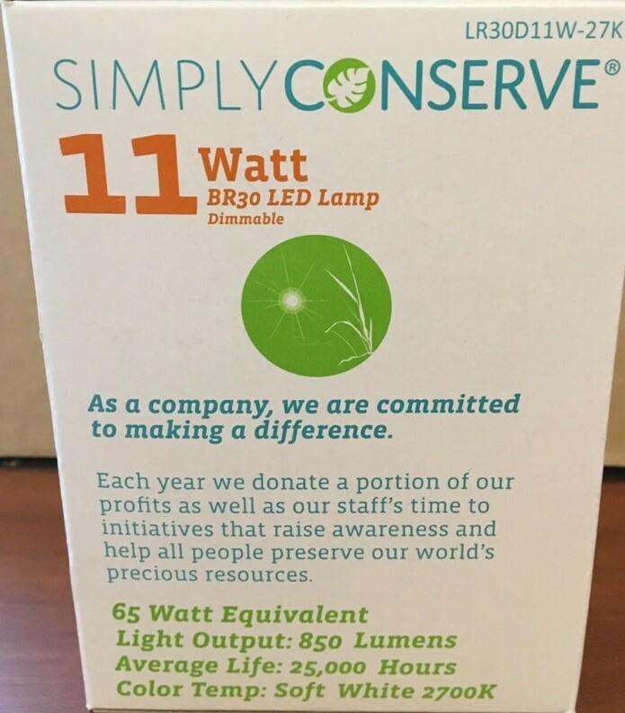 NEW Simply Conserve 11 Watt BULB 65 Watt equiv BR30 LED 850 Lumens ...