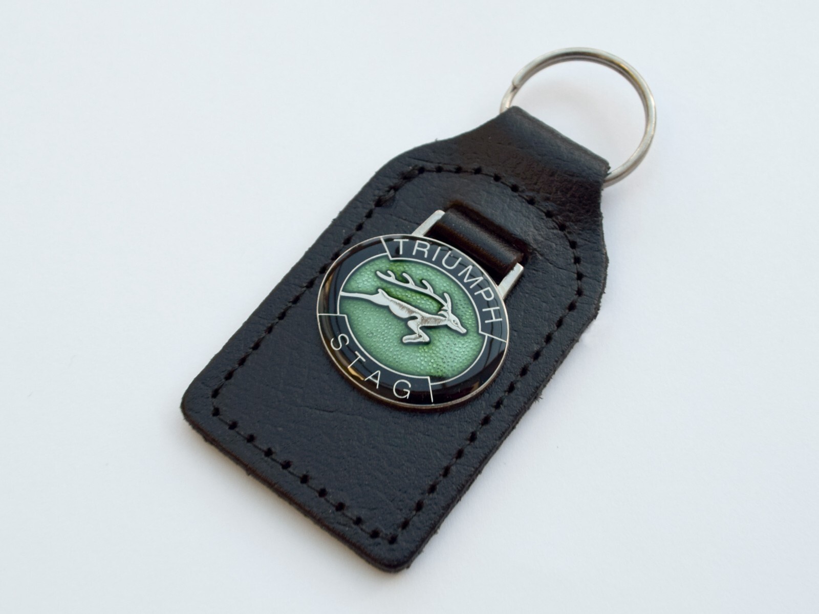 Triumph Stag Leather, Green Enamel & Chrome (Leaping Stag Emblem) Key ...