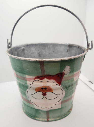 Santa Claus small bucket with plaid design metal | eBay