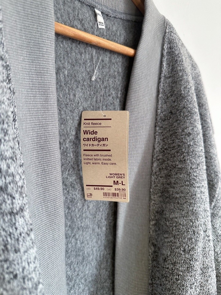 MUJI Knit Fleece Wide Cardigan Gray M-L New With Tags | eBay