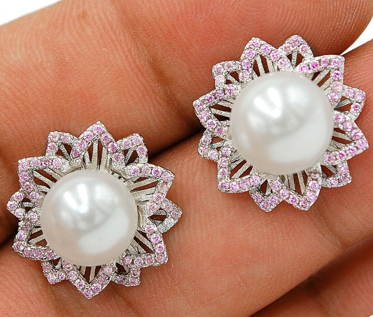 Fresh Water Pearl & Pink Sapphire 925 Sterling Silver Earrings YB2-1 | eBay