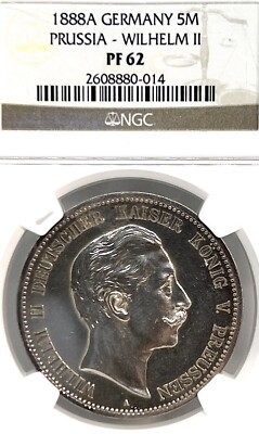 German States Prussia 1888A 5 Mark Coin Thaler Taler NGC PF 62 PROOF PP ...