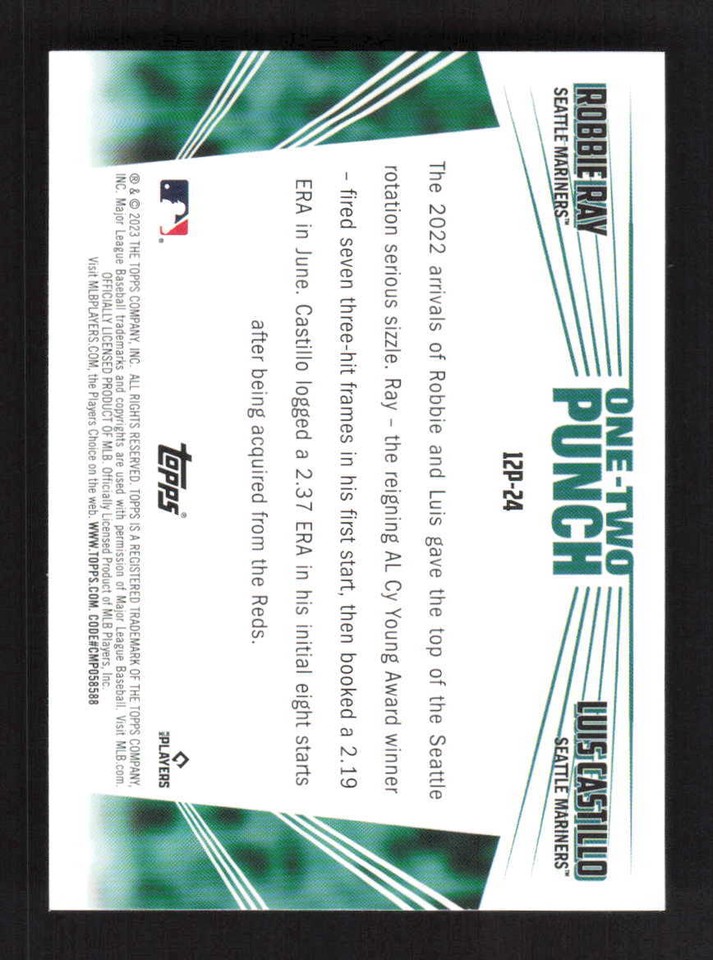 Robbie Ray / Luis Castillo 2023 Topps One-Two Punch Seattle Mariners ...