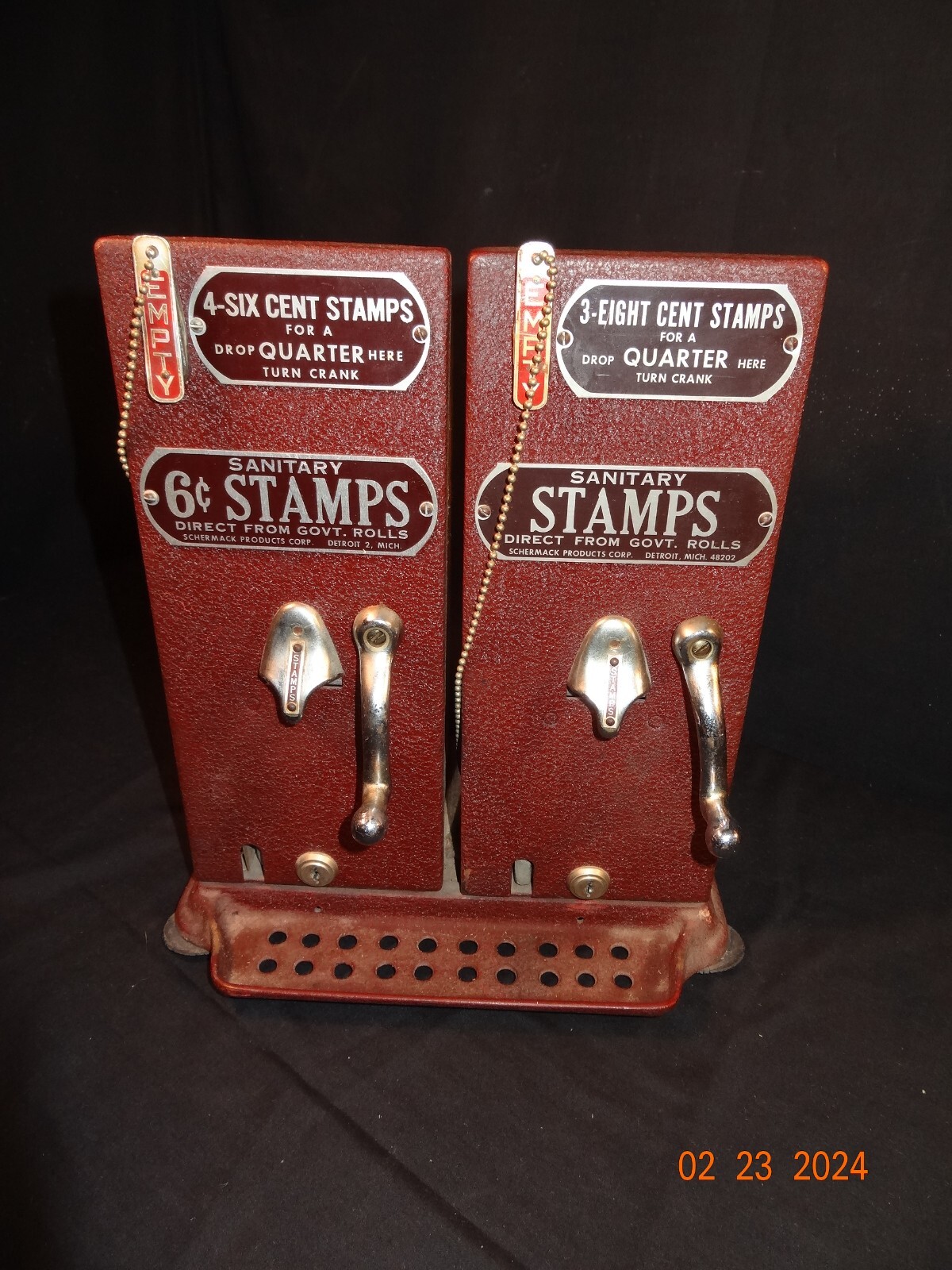 SCHERMACK 8 & 6 CENT SANITARY STAMP VENDING MACHINE DOUBLE MACHINE | eBay