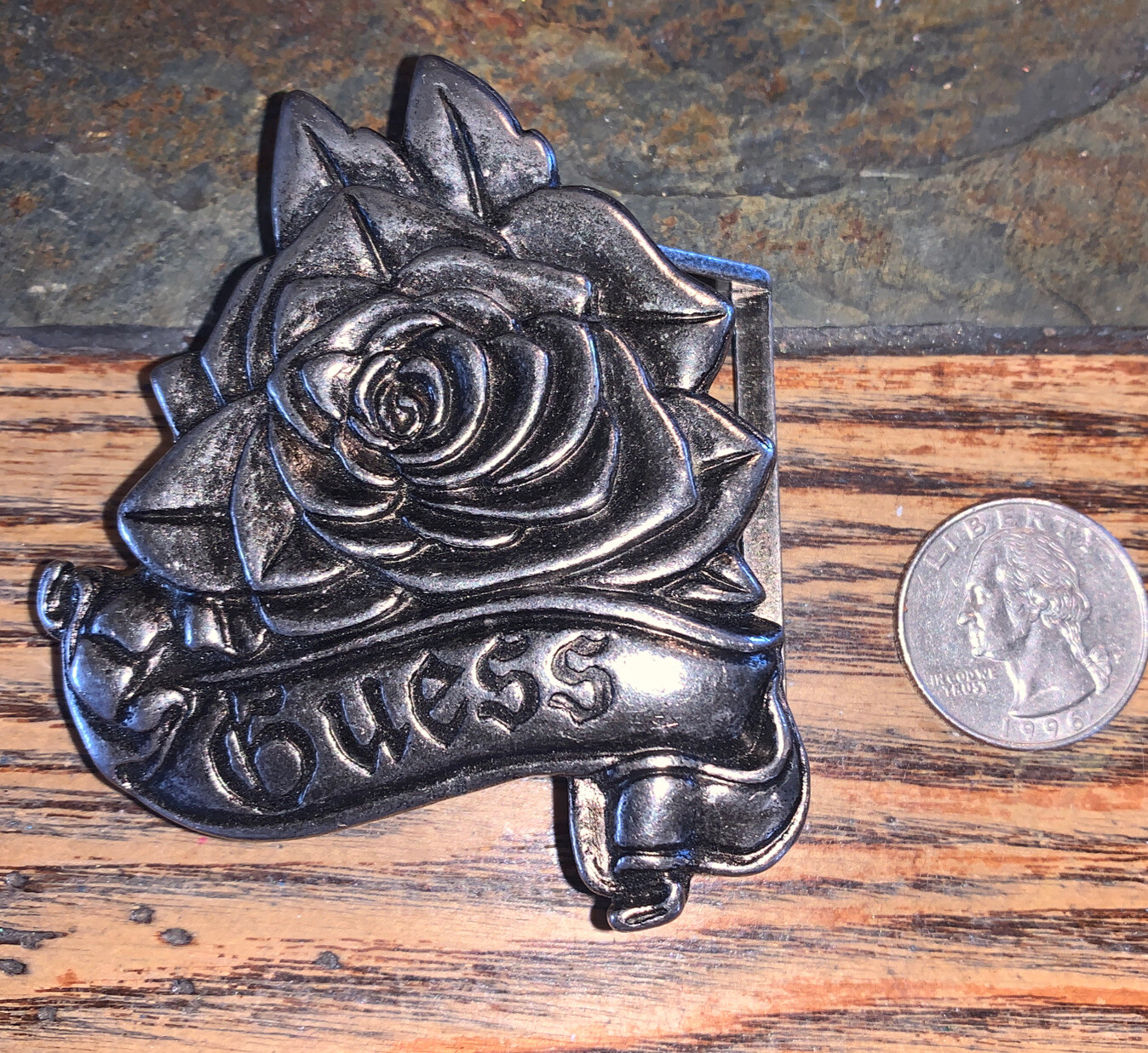Rare Vintage Belt Buckle Rose Flower Western Guess 3”… - Gem