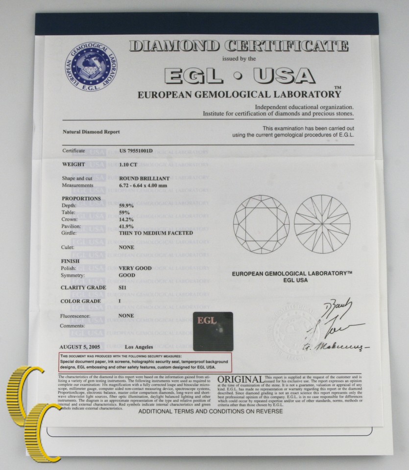 1.50 carat Round Brilliant 18k White Gold Engagement Ring w/ EGL Cert ...