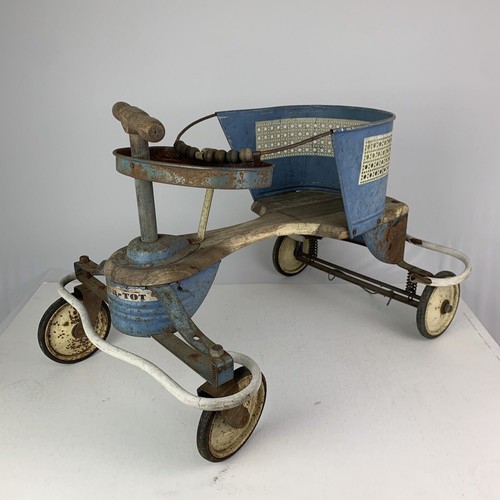 Vintage 1950s Taylor Tot Metal Wood Baby Stroller Walker Blue White ...