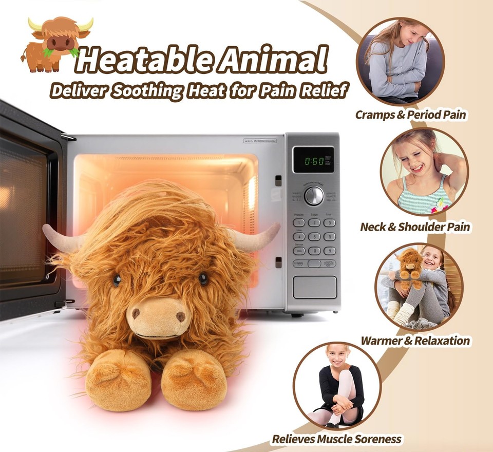 Highland Cow Microwavable Stuffed Animal Heating Pad for Cramps ...