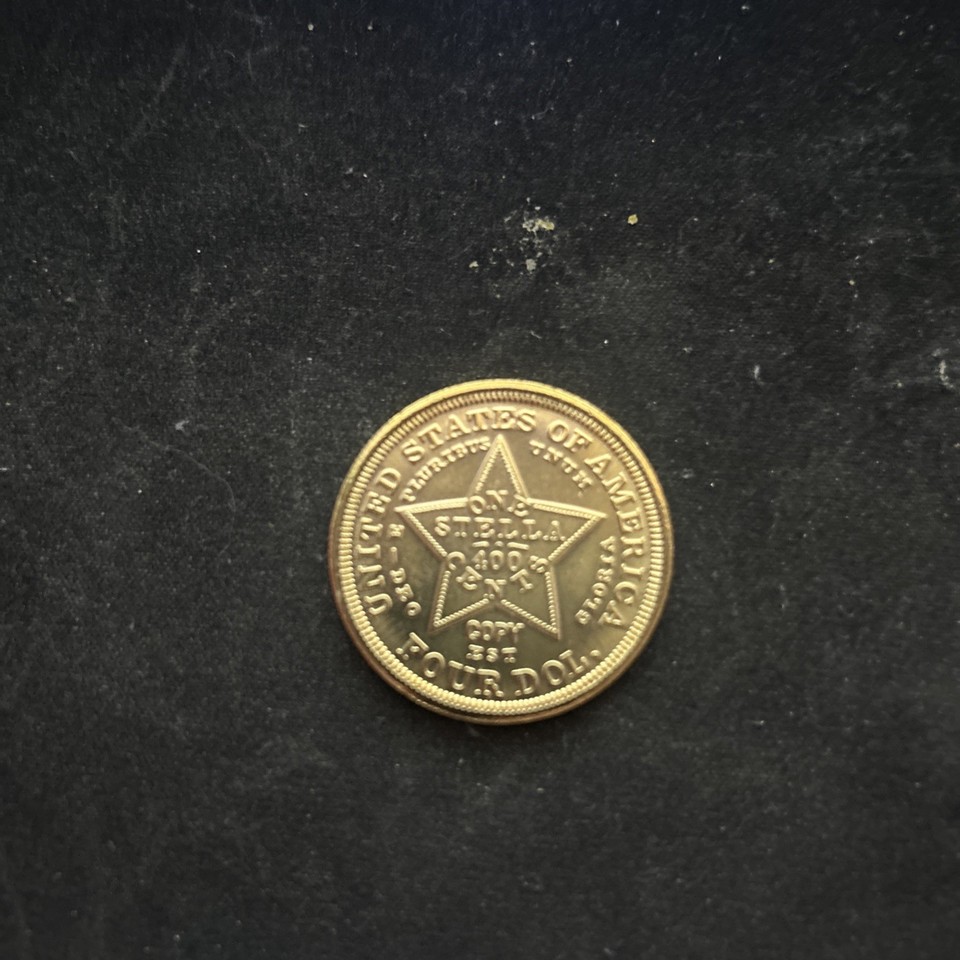 1879 $4 Stella Four Dollar Piece Coiled Hair Restrike Gold Plated Coin ...