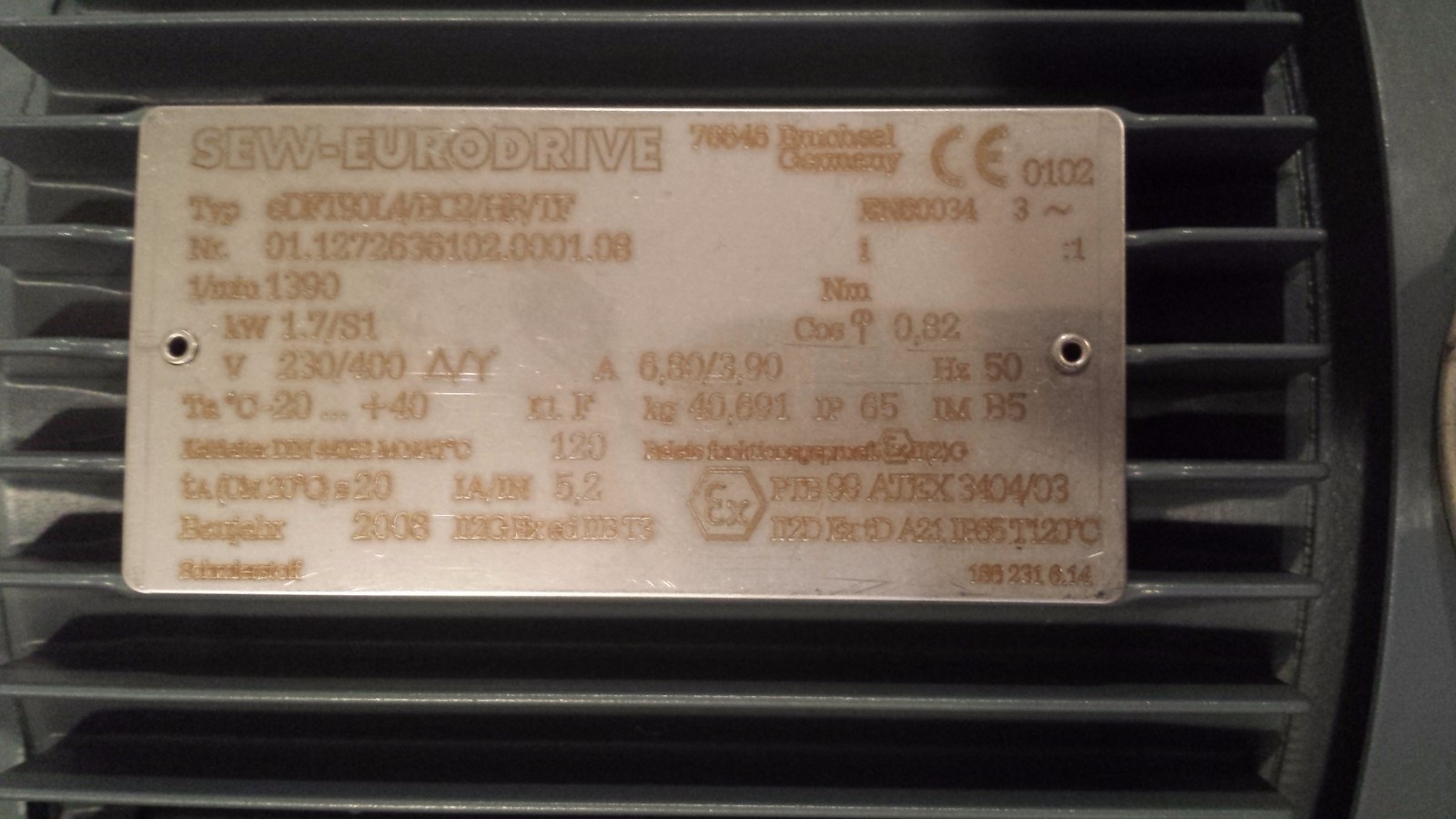Brand NEW - Sew Eurodrive Motor DFT90L4 w/ Brake Type BC2 & Rectifier ...